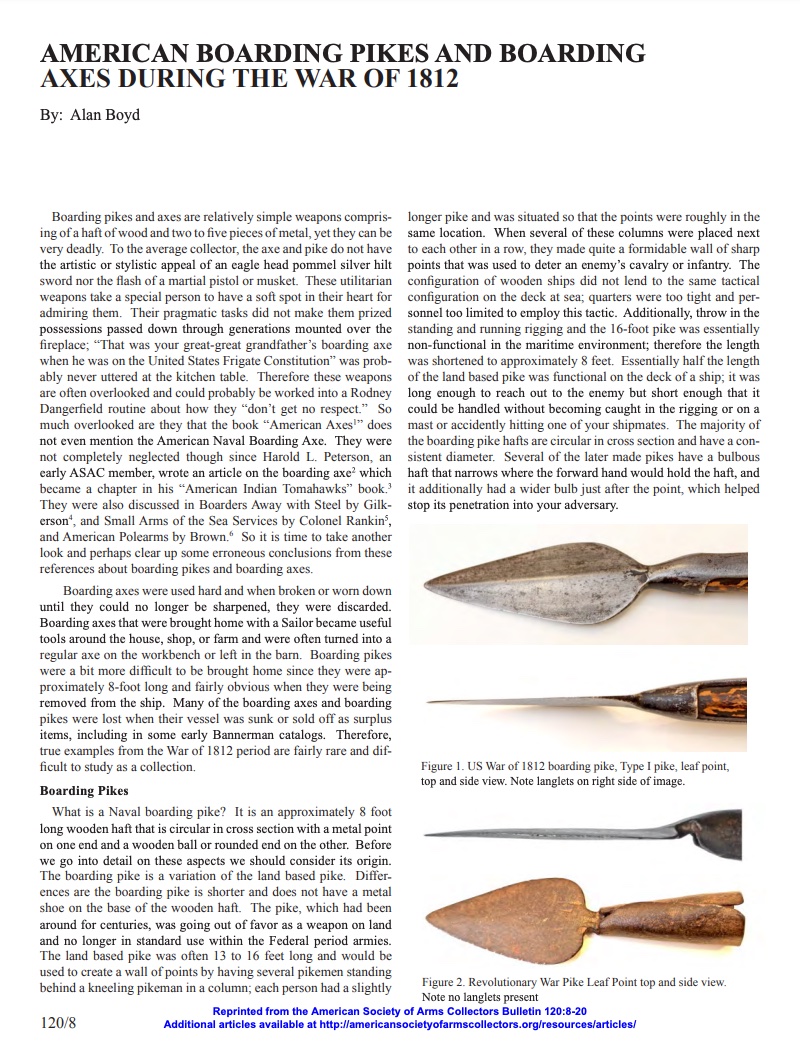 American Boarding Pikes and Boarding Axes during the War of 1812 ...