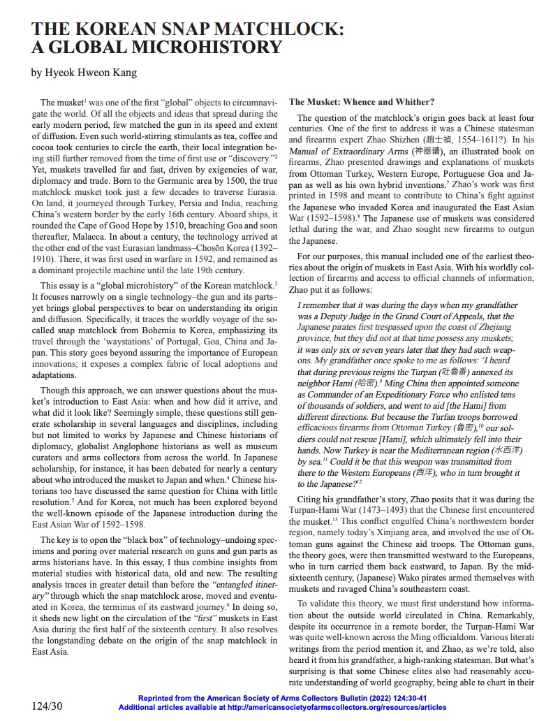 The Korean snap matchlock: a global microhistory – American Society of ...