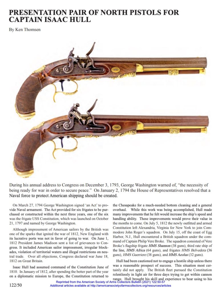 Presentation pair of North pistols for Captain Isaac Hull – American ...