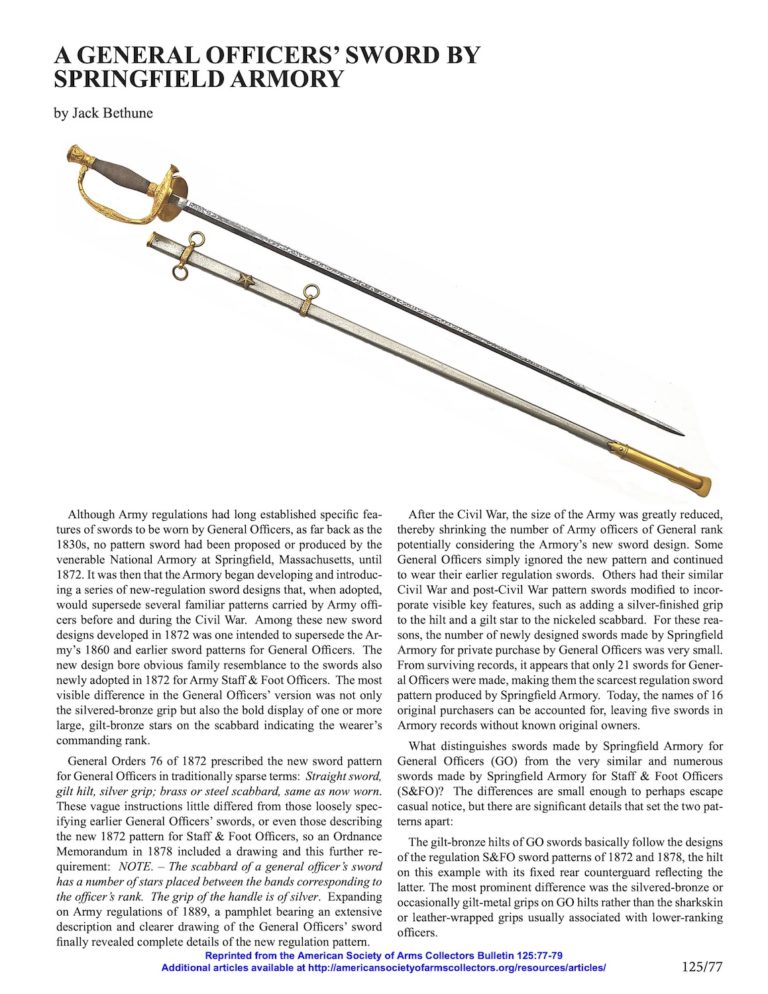 A General Officers’ Sword By Springfield Armory – American Society of ...